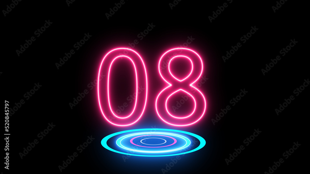 ภาพประกอบสต็อก Neon number on black background. Learning numbers ...