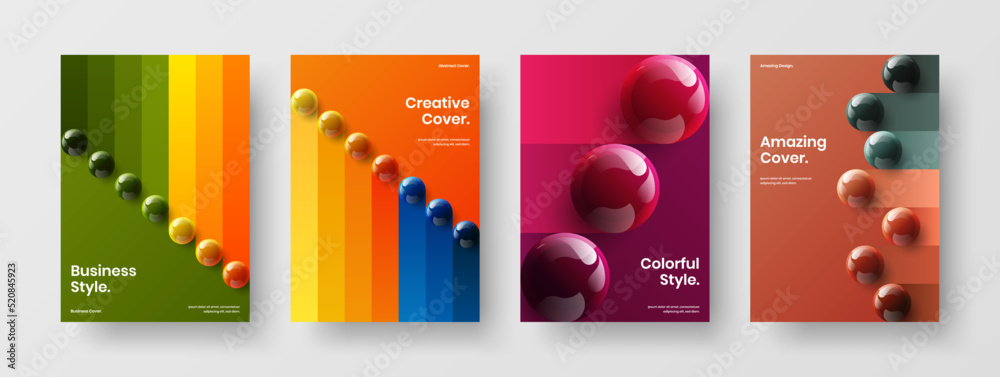 Simple front page vector design layout set. Premium realistic spheres ...