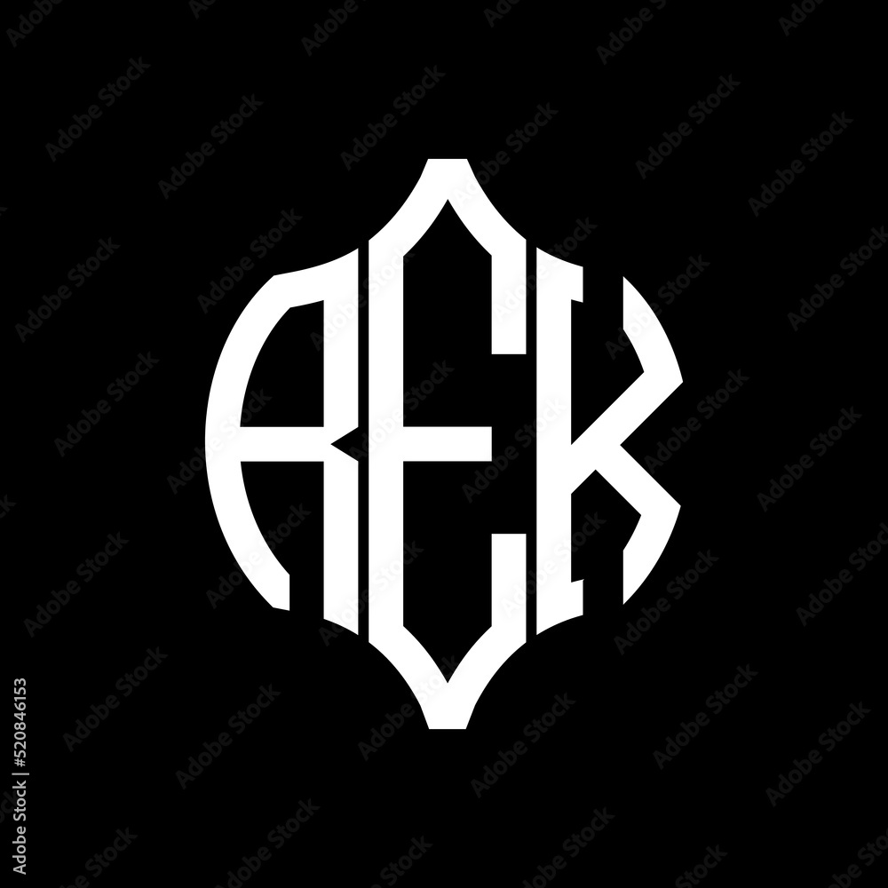 REK letter logo. REK best black background vector image. REK Monogram ...