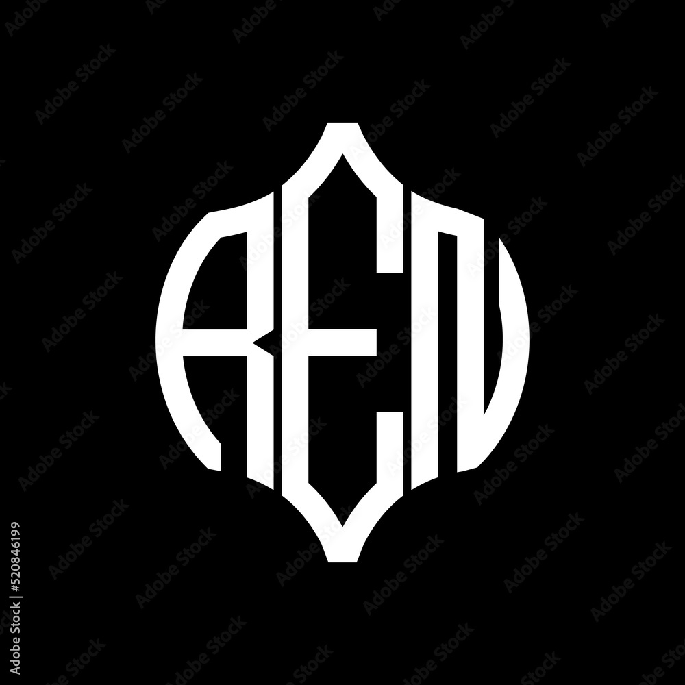 REN letter logo. REN best black background vector image. REN Monogram ...
