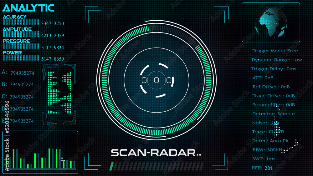 abstract colorful HUD radar animation on black background. Radar Screen ...