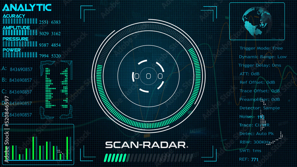 abstract colorful HUD radar animation on black background. Radar Screen ...