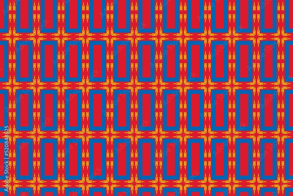 Geometric pattern in the colors of the national flag of Mongolia. The ...