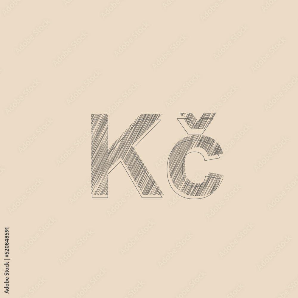 Sketch of koruna sign. koruna currency symbol drawn isolated. Hand ...