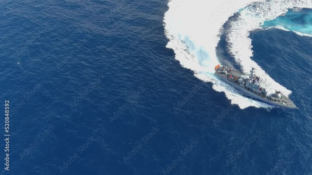 Navy ship in action Full speed Performing maneuvers, aerial The Idf ...