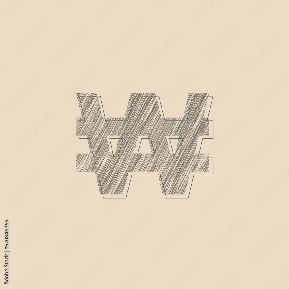 Sketch of won sign. won currency symbol drawn isolated. Hand drawn won ...