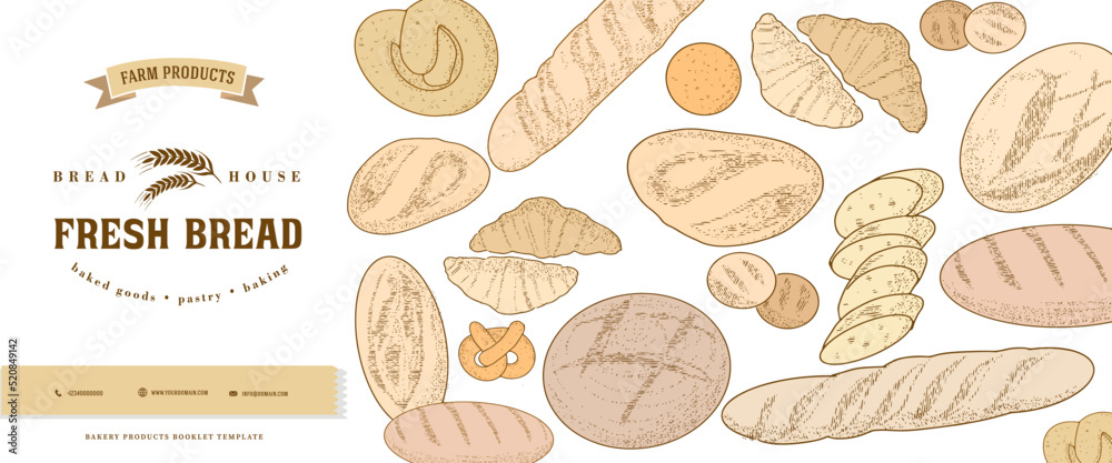 Vintage bread menu design template, cookies and bread doodle sketch ...