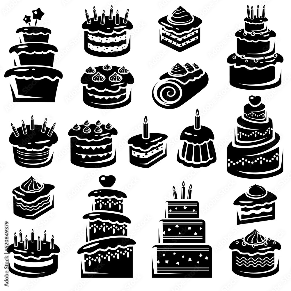 Cake set. Elements and icons collection cake. Vector Stock Vector ...
