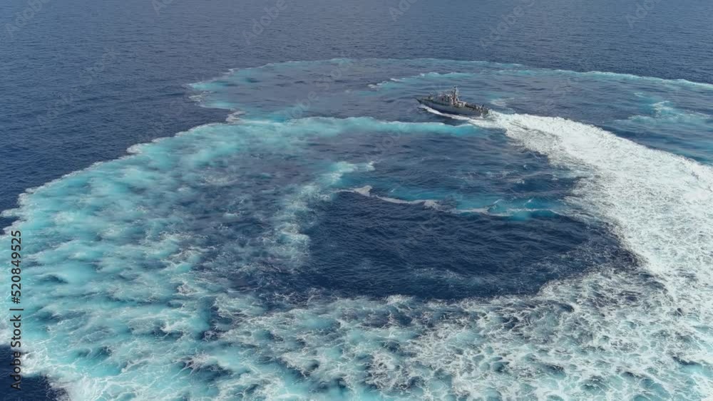 Navy ship in action Full speed Performing maneuvers, Drone view The Idf ...