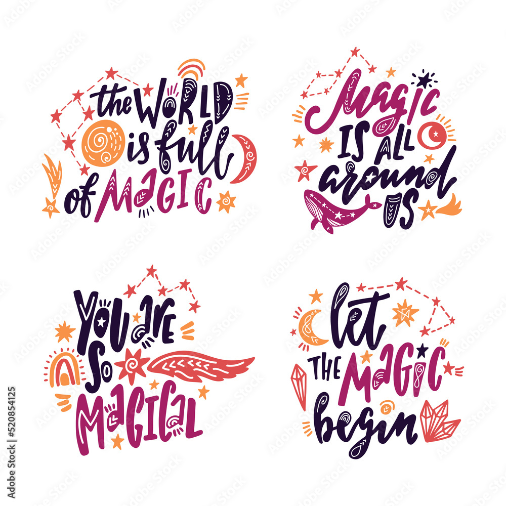 Set og magical phrases. Inspirational quotes with constellations, moon ...