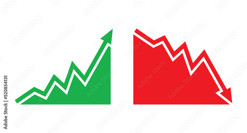 Graph going Up and Down sign with green and red arrows vector. Flat ...