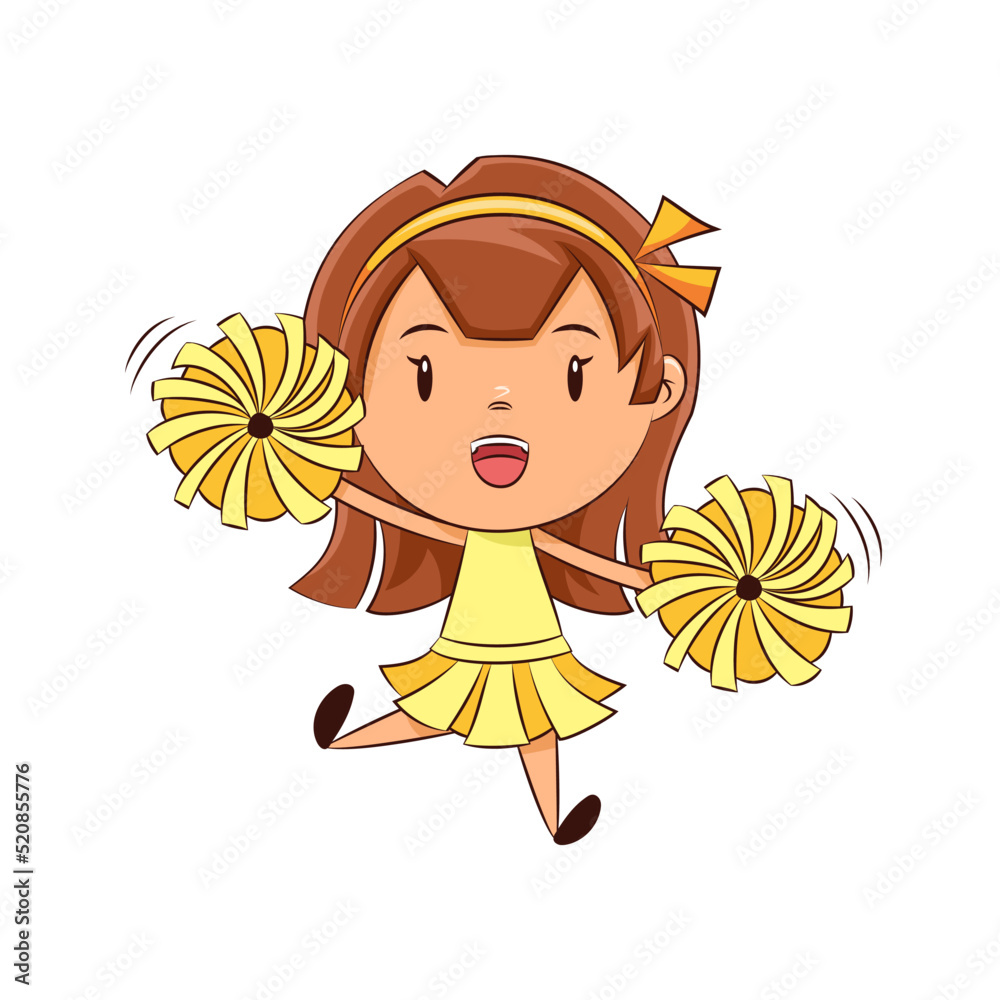 Cheerleader girl, cheering up, happy cute child Stock Vector | Adobe Stock