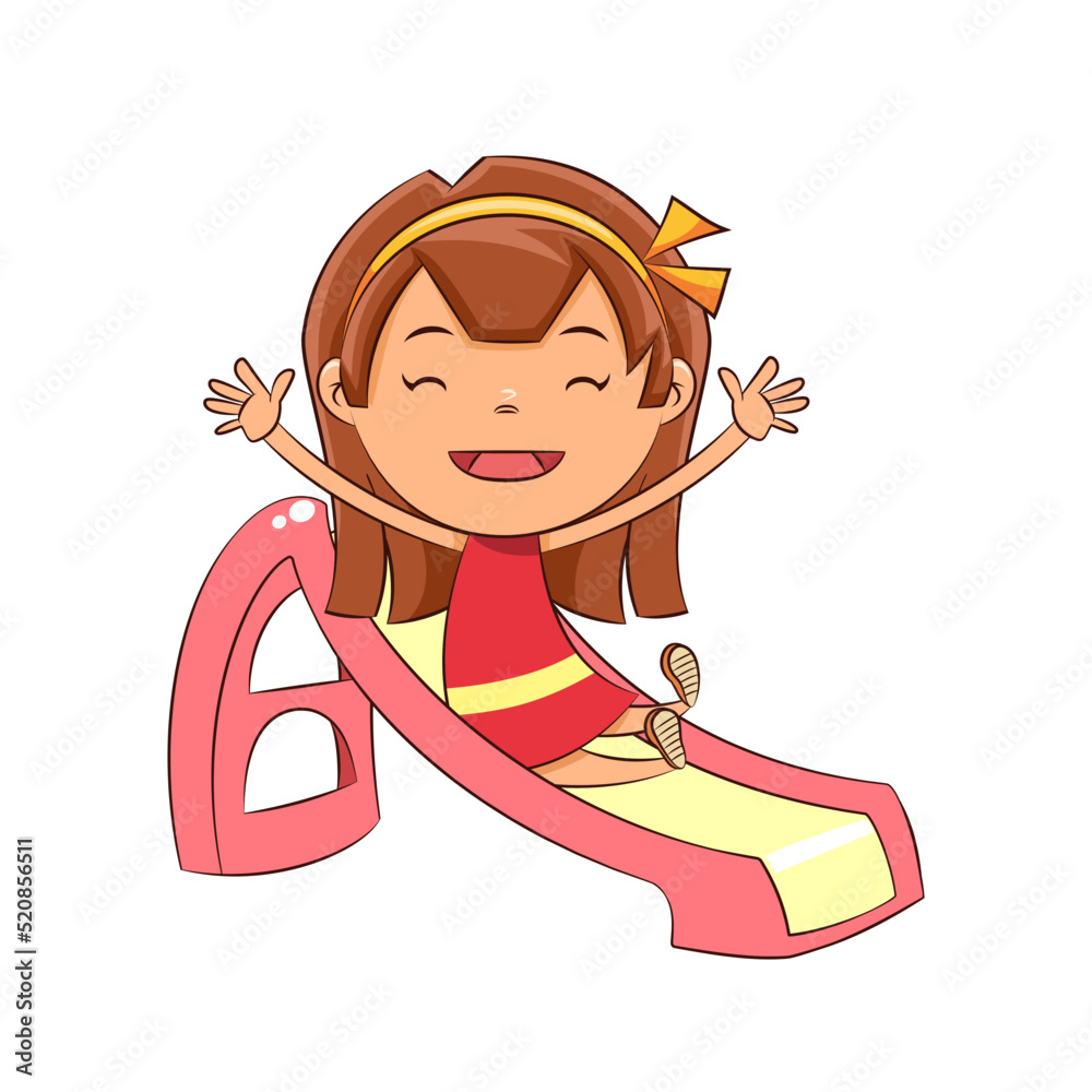 Girl playing on the slide, vector illustration Stock Vector | Adobe Stock