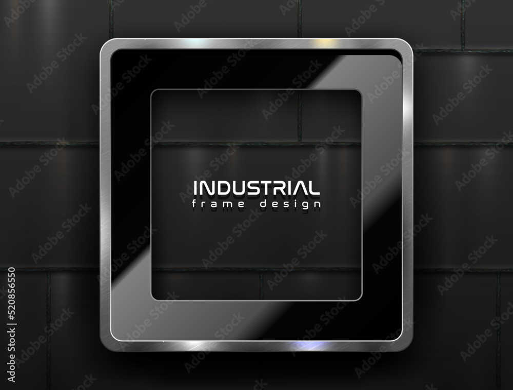 Square glossy black and brushed metal edge frame. Silver frame with ...