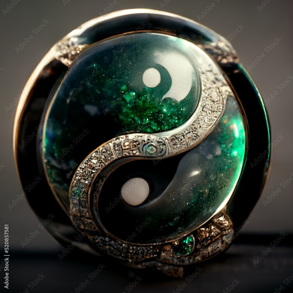 Yin Yang sign of gemstones and crystals. Emerald or tourmaline green ...