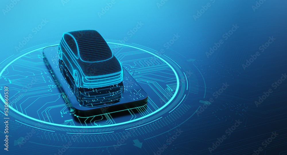 Electric Vehicle with Self-Driving. Future Car Software Technology ...