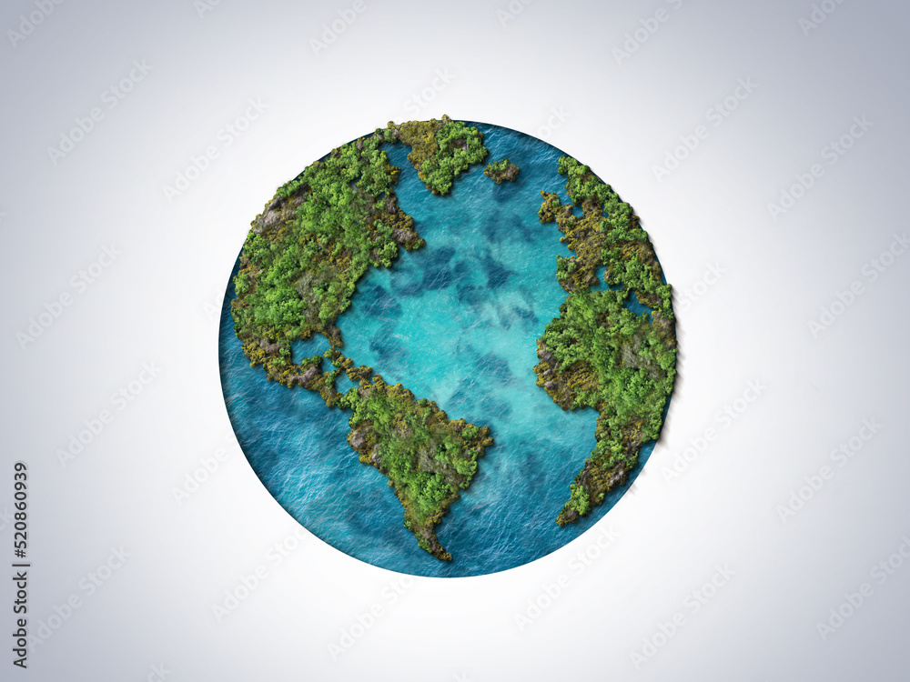 Green World Map- 3D tree or forest shape of world map isolated on white ...