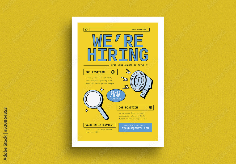 Retro Computer We Are Hiring Flyer Layout Stock Template | Adobe Stock