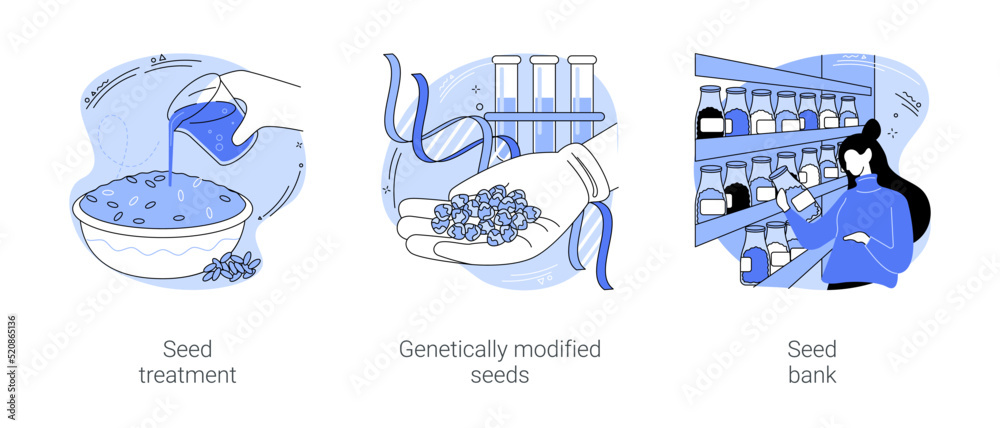 Seed treatment and modification isolated cartoon vector illustrations ...