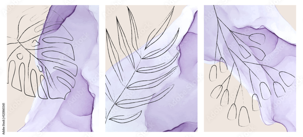 A set of creative contour lines and abstract hand-painted figures in ...