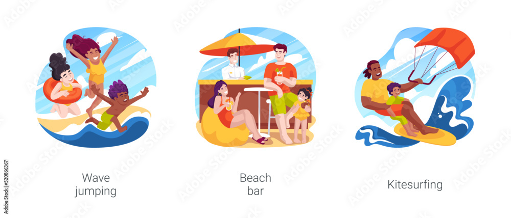 Beach time isolated cartoon vector illustration set Stock Vector ...