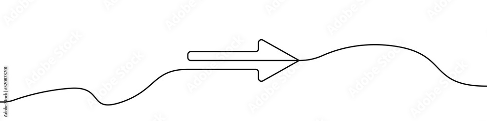 Arrow pointing right, line continuous drawing vector. One line Arrow ...