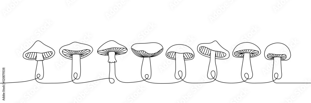 Set of Mushroom one line continuous drawing. Mushroom continuous one ...