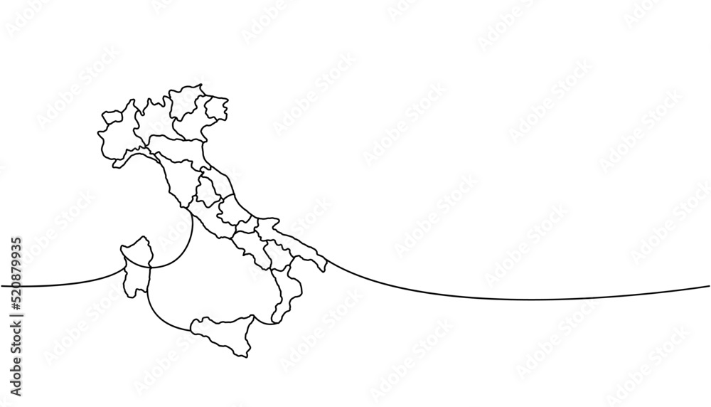 Map of Italy one line continuous drawing. Italy borders continuous one ...