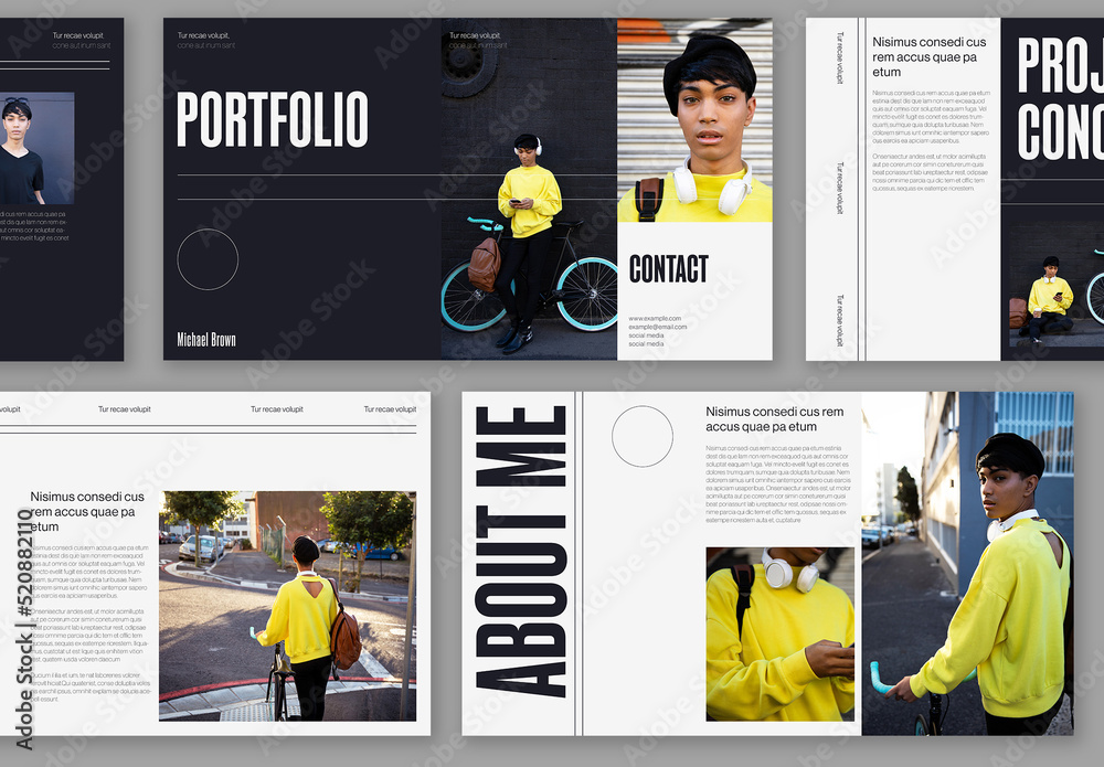 White and Navy Portfolio Stock Template | Adobe Stock