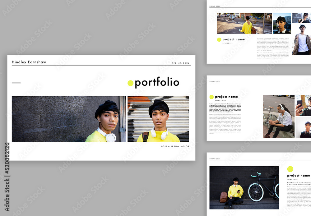 Black and White Portfolio with Yellow Accents Stock Template | Adobe Stock