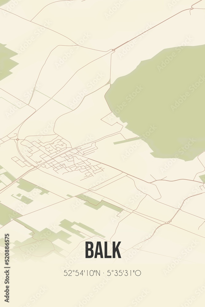 Photo & Art Print Retro Dutch city map of Balk located in Fryslan, Rezona