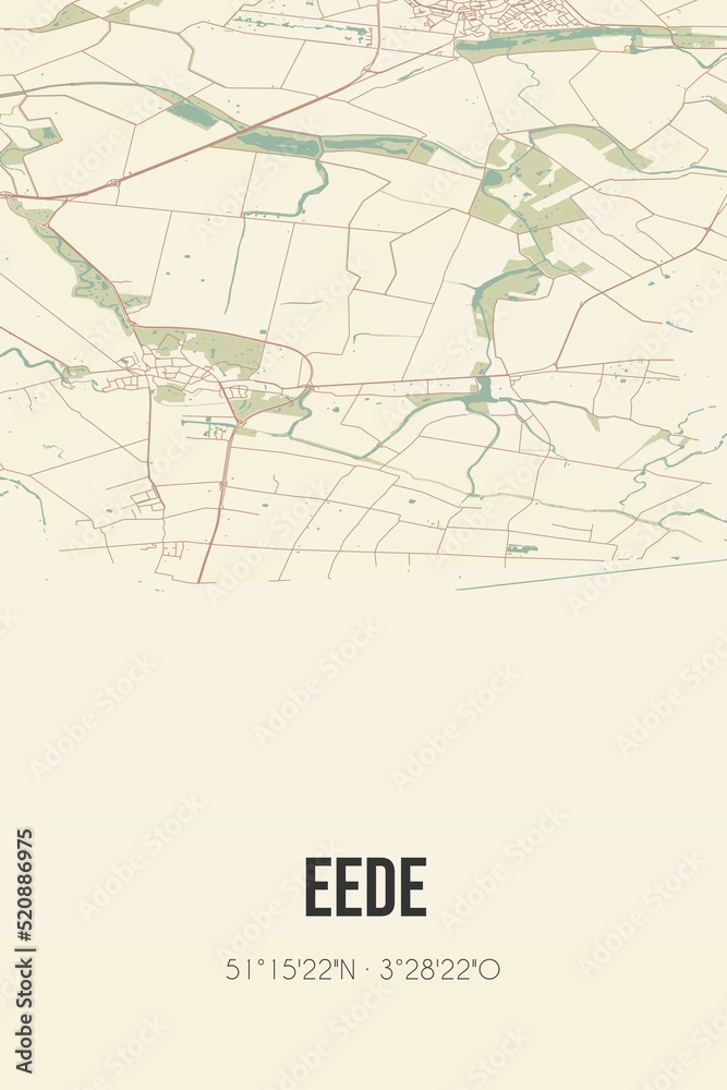 Retro Dutch city map of Eede located in Zeeland. Vintage street map ...