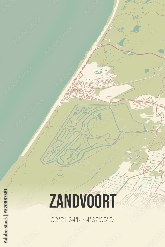 Photo & Art Print Retro Dutch city map of Zandvoort located in Noord ...