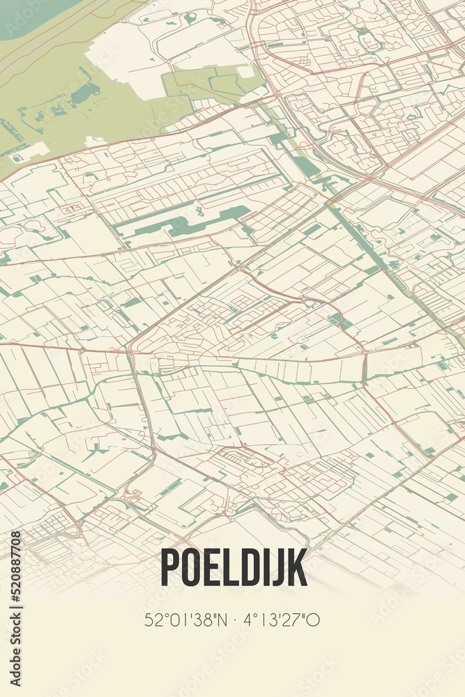 Retro Dutch city map of Poeldijk located in Zuid-Holland. Vintage ...