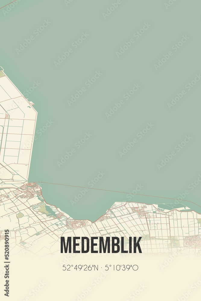 Retro Dutch city map of Medemblik located in Noord-Holland. Vintage ...