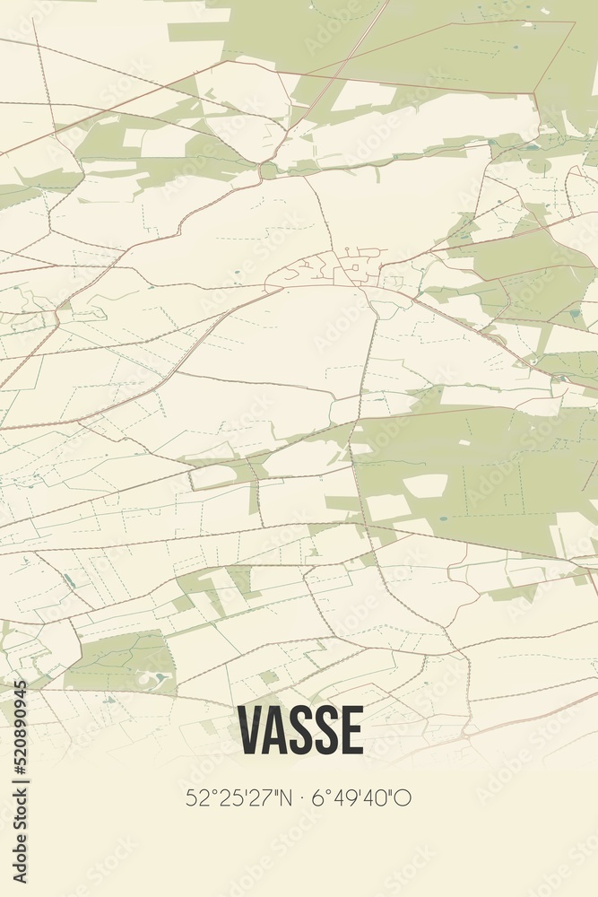 Retro Dutch city map of Vasse located in Overijssel. Vintage street map ...