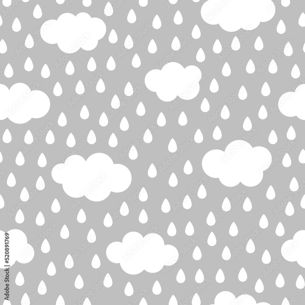 Vector seamless pattern with clouds and rain. Cute design for textile ...
