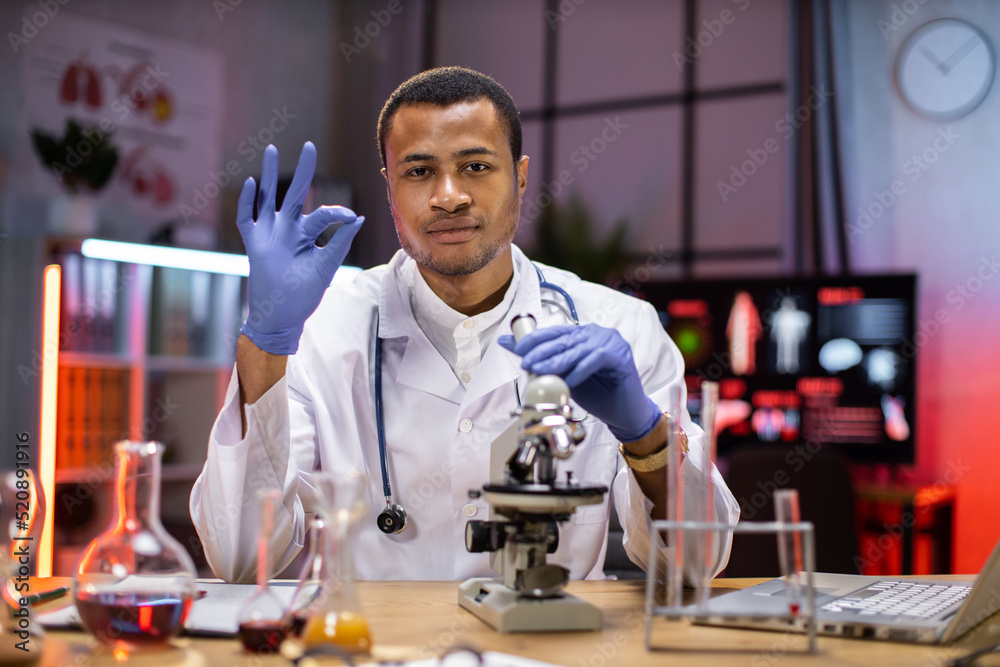 Modern medical research laboratory: portrait of scientist working ...
