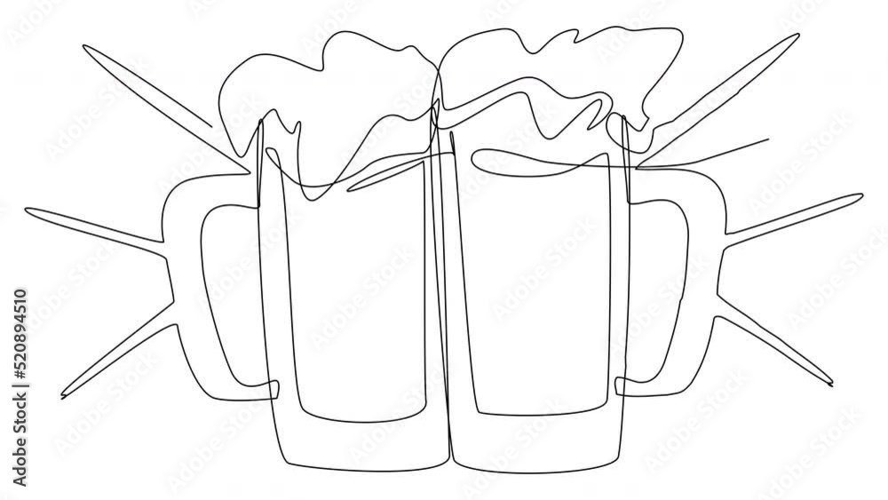 Self-drawing of clattering beer glasses in a single line on a white ...