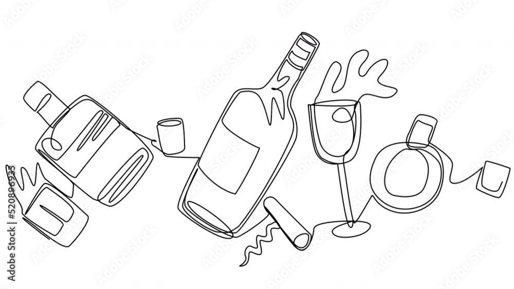 Self-drawing multi-colored alcohol in a single line on a white screen ...