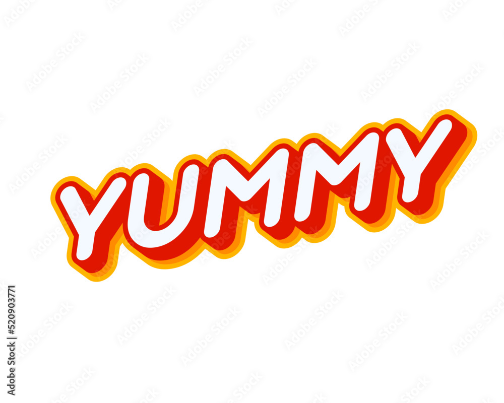 Yummy. Phrase lettering isolated on white colourful text effect design ...