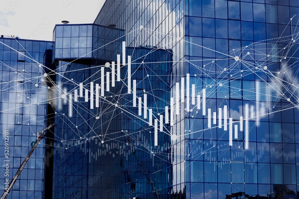 Poster Real estate and investment concept with skyscrapers and digital ...