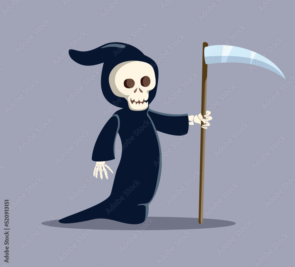 Cartoon Death Character Holding its Scythe Vector Illustration. Scary ...
