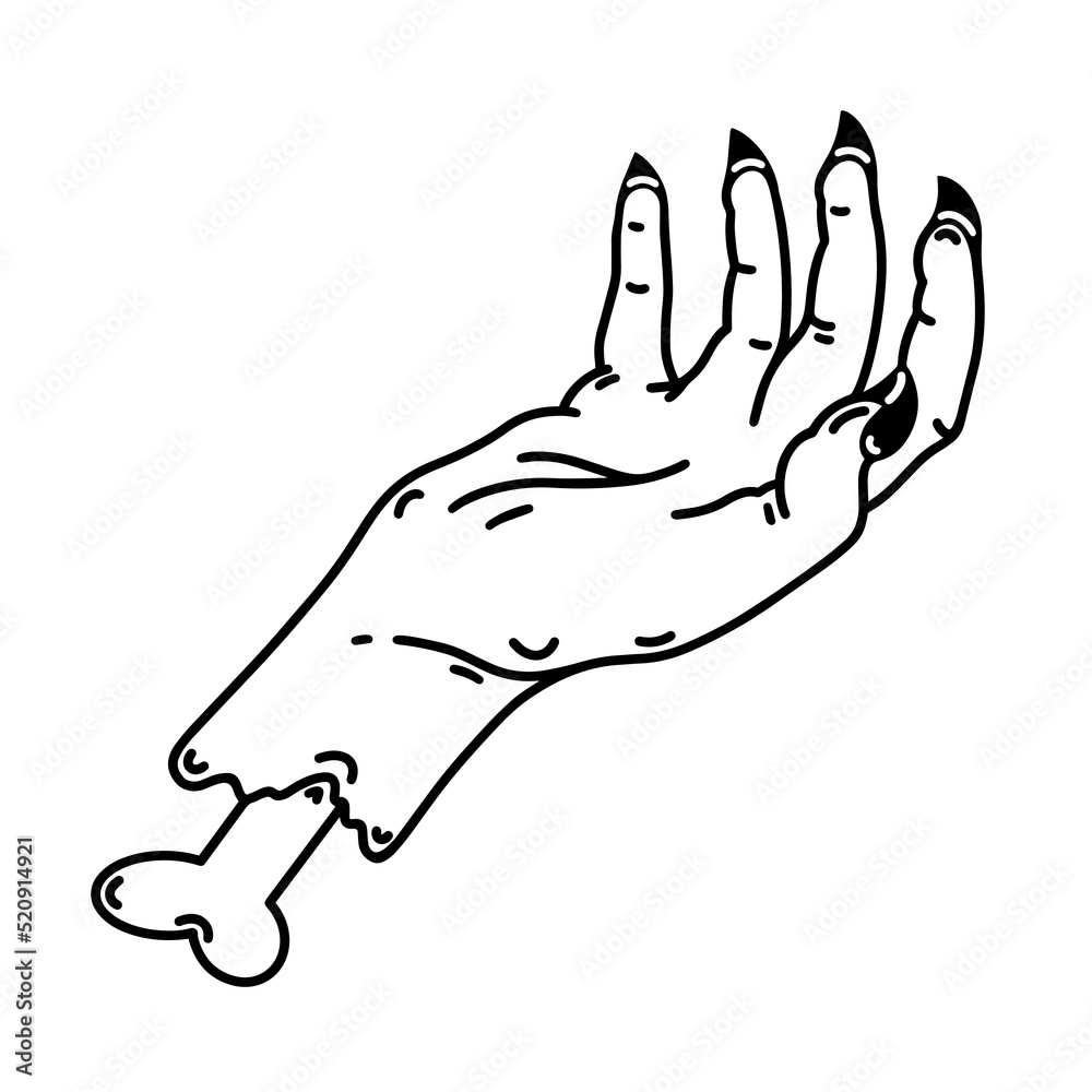 Severed zombie hand vector icon. Rotting human palm outline isolated on ...