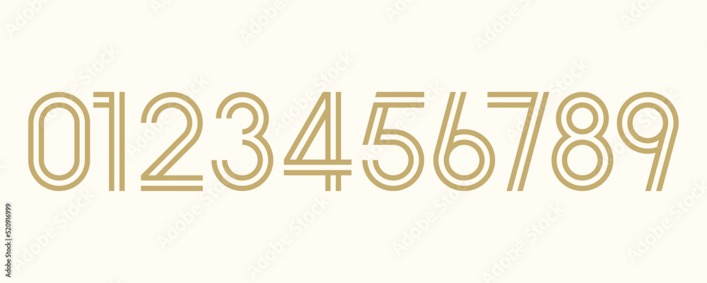 Numbers luxury gold color design 0 1 2 3 4 5 6 7 8 9 zero one two three ...
