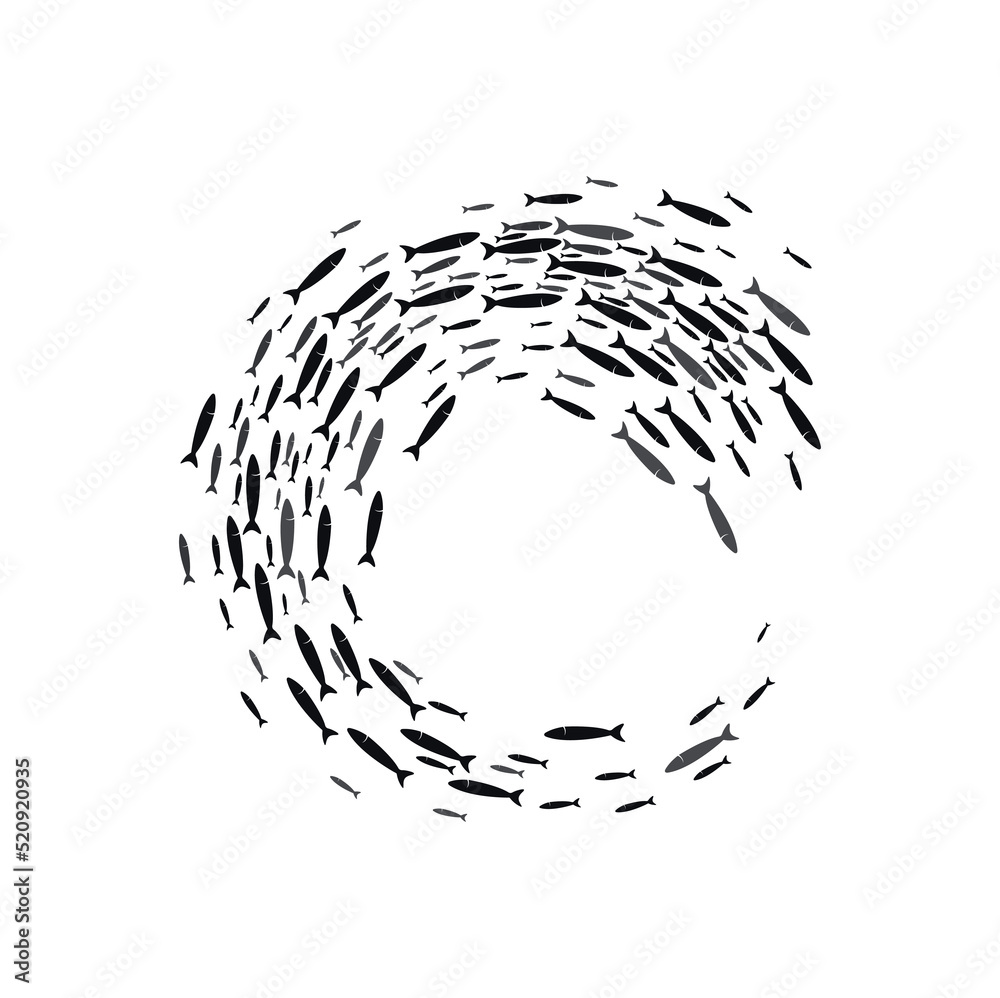 Frame of shoal fish silhouette, school of fish swimming around. Vector ...