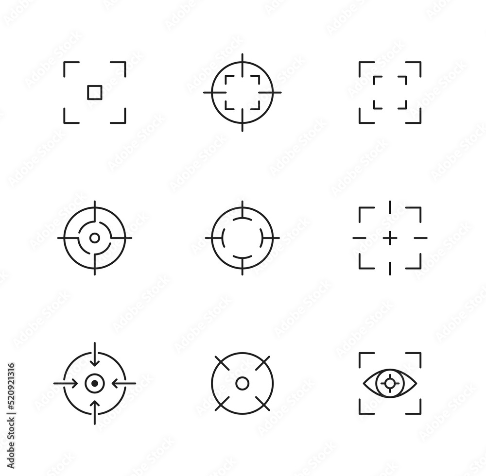 Focus icons, camera frame or photo viewfinder screen, target aim vector ...