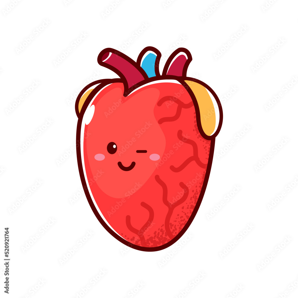 Cute cartoon smiling healthy heart character happy emoji emotion ...
