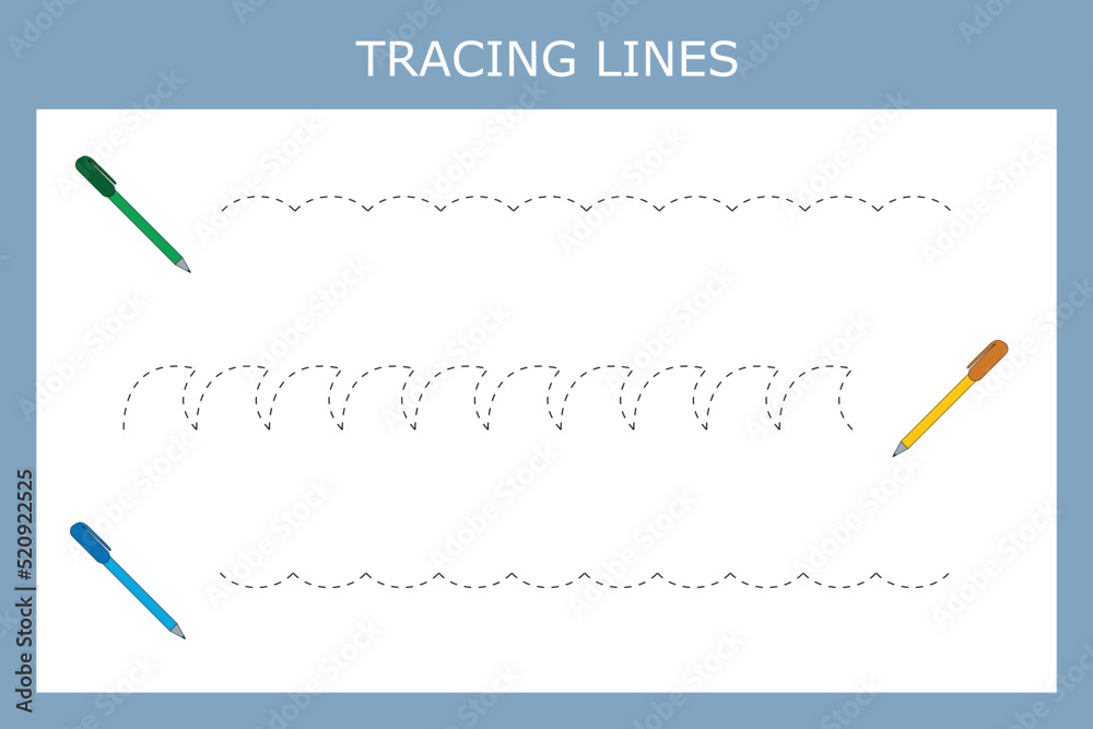 Tracing lines game with colorful pen. Worksheet for preschool kids ...