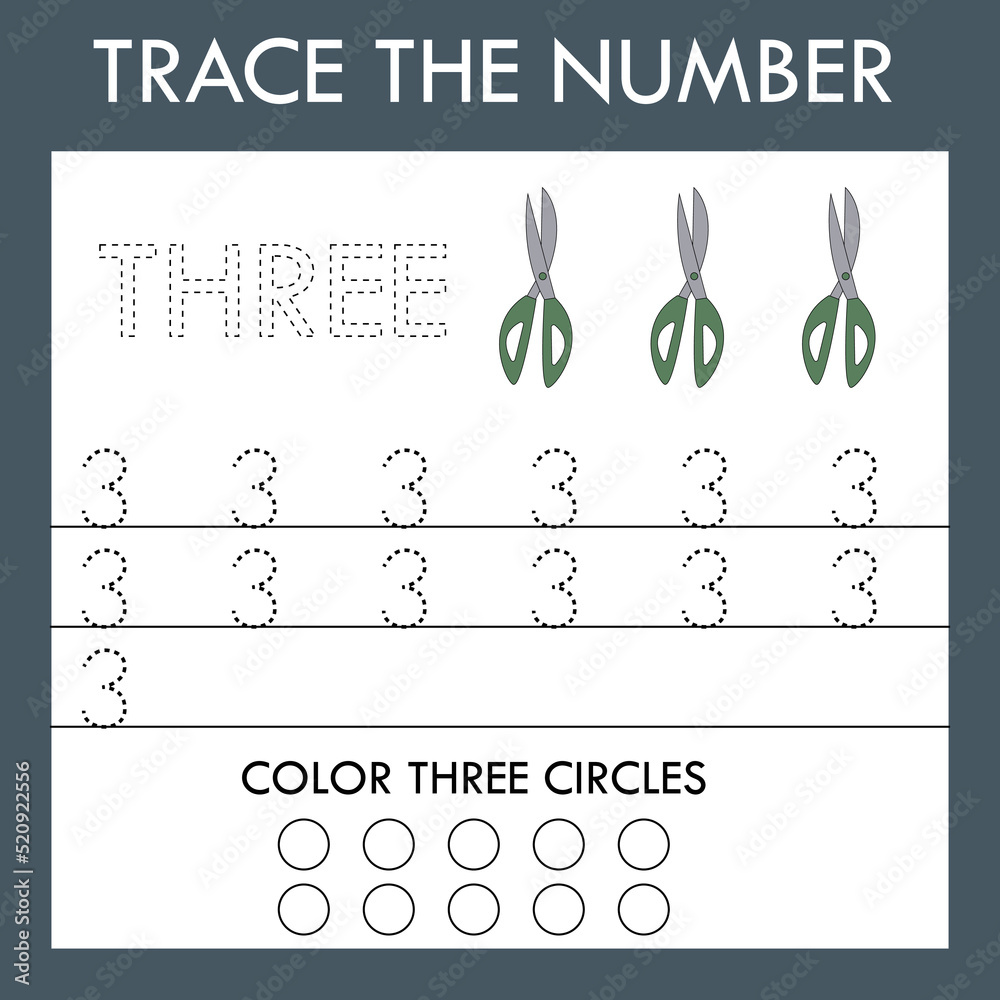 Vetor de A game of tracing the outlines of the number three with ...
